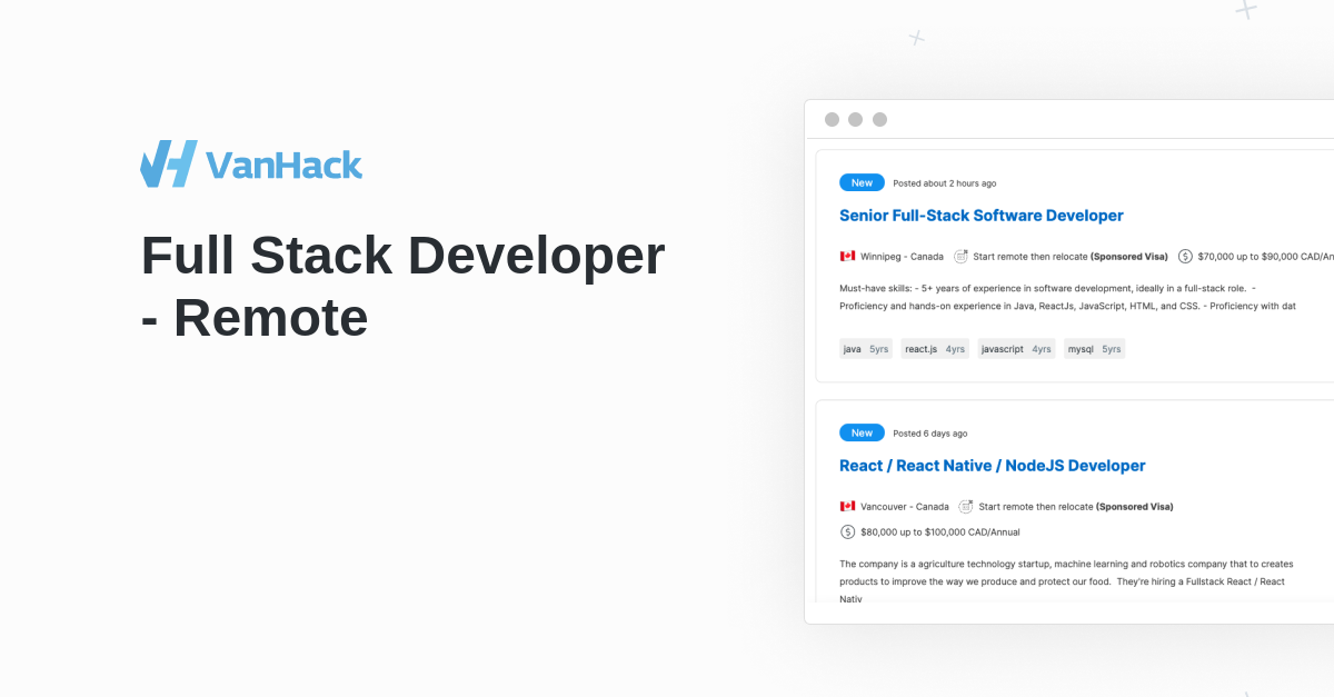 Full Stack Developer - Remote - VanHack